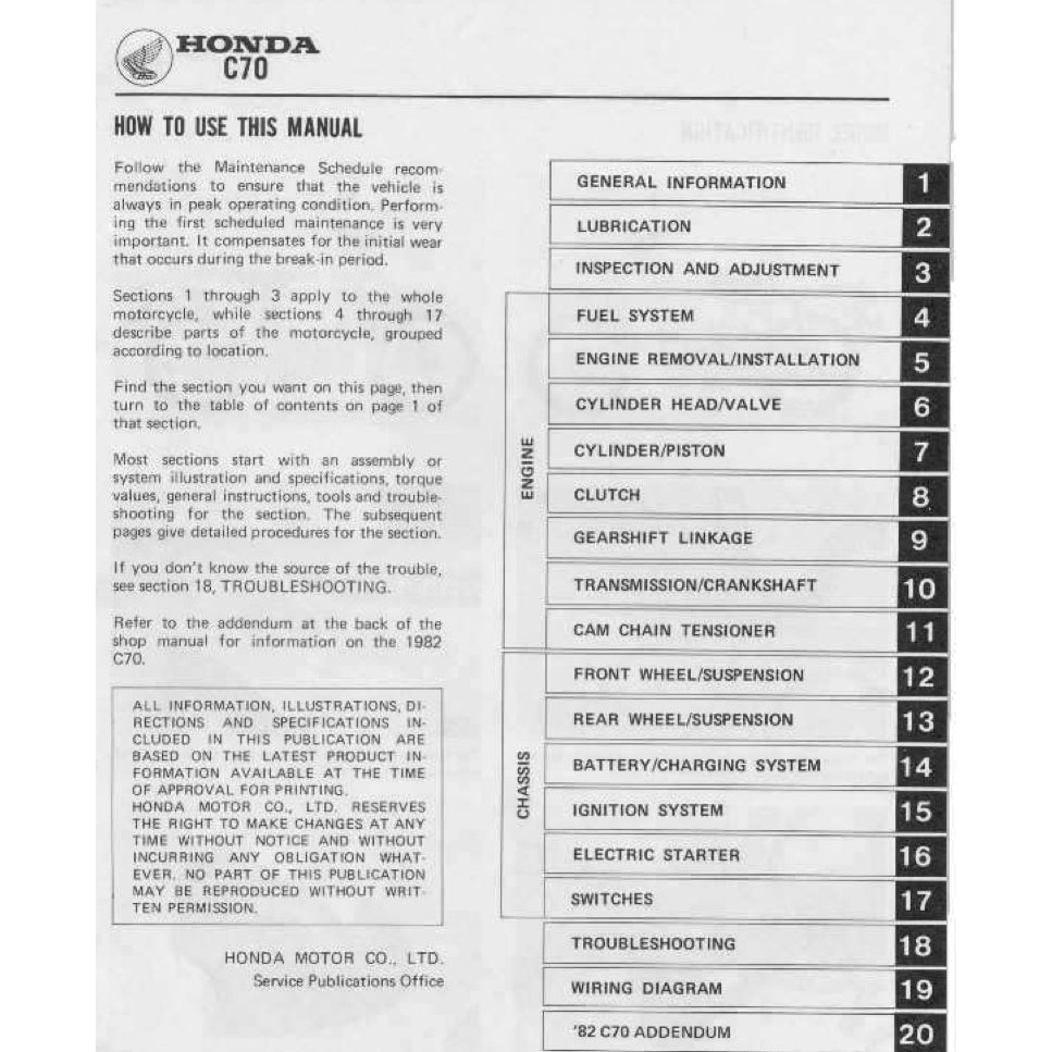 HONDA CUB70 C70 (1970-1991) SERVICE WORKSHOP MANUAL + PARTS CATALOGUE – Flamingo Automotive